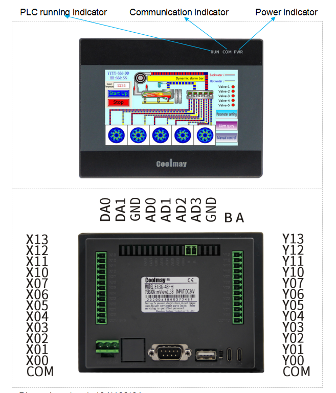 Passive NPN RS232 Program Plc Hmi Panel Public Terminal Isolated 4AI 2AO
